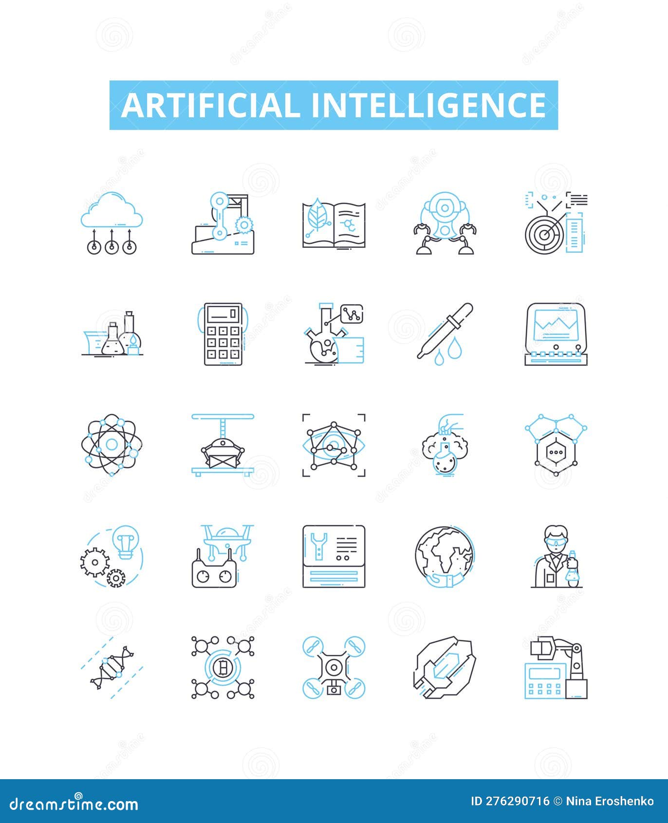 Artificial Intelligence Vector Line Icons Set. AI, MachineLearning, Robotics, Automation ...