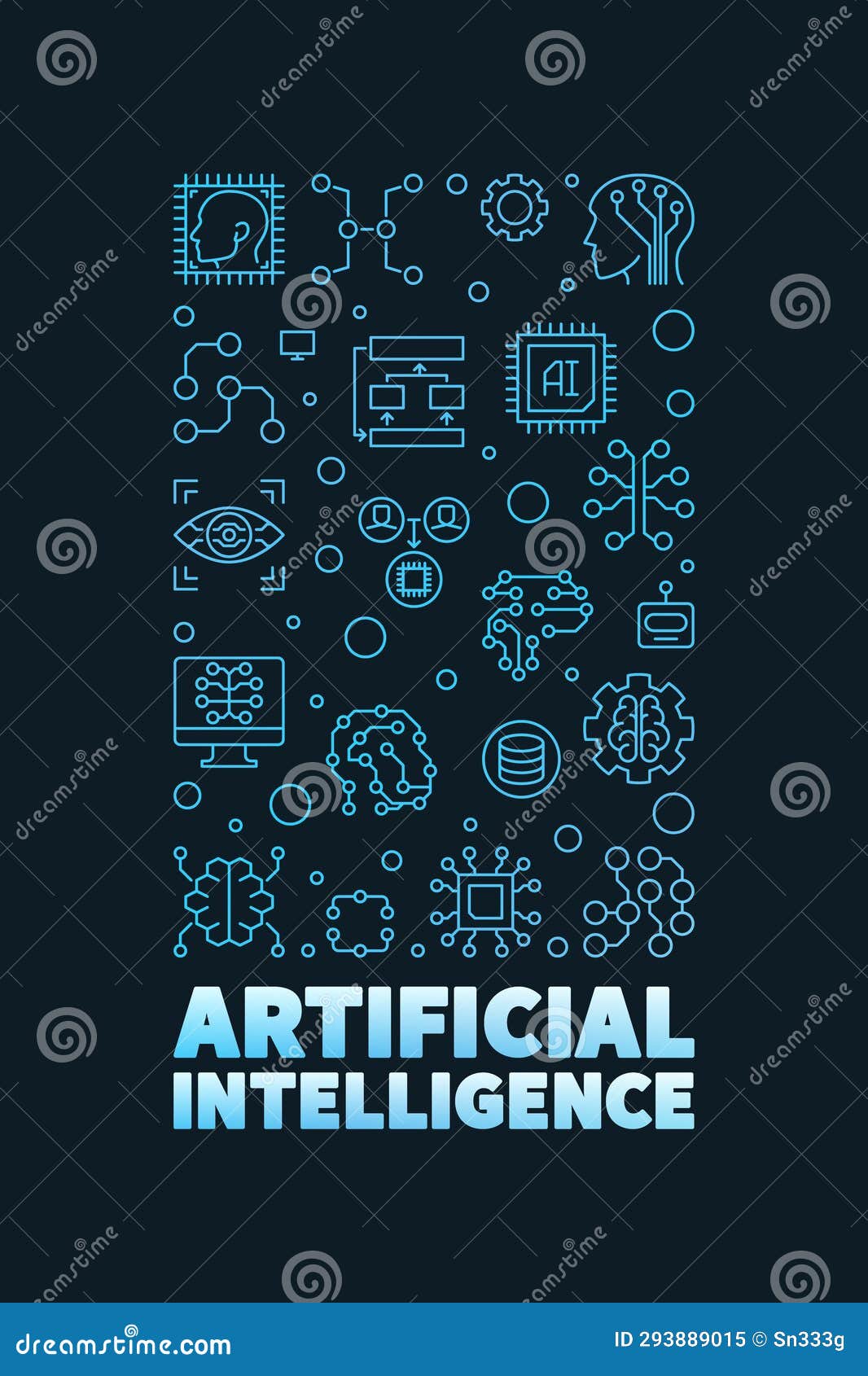 Artificial Intelligence Vertical Blue Outline Banner. AI Concept Modern Illustration Stock ...