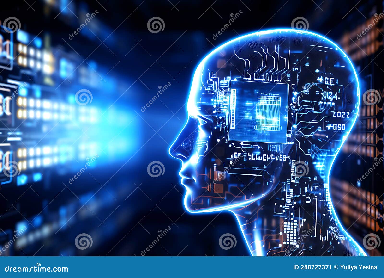 Artificial Intelligence in Virtual Reality. Robot Head Conceptual ...
