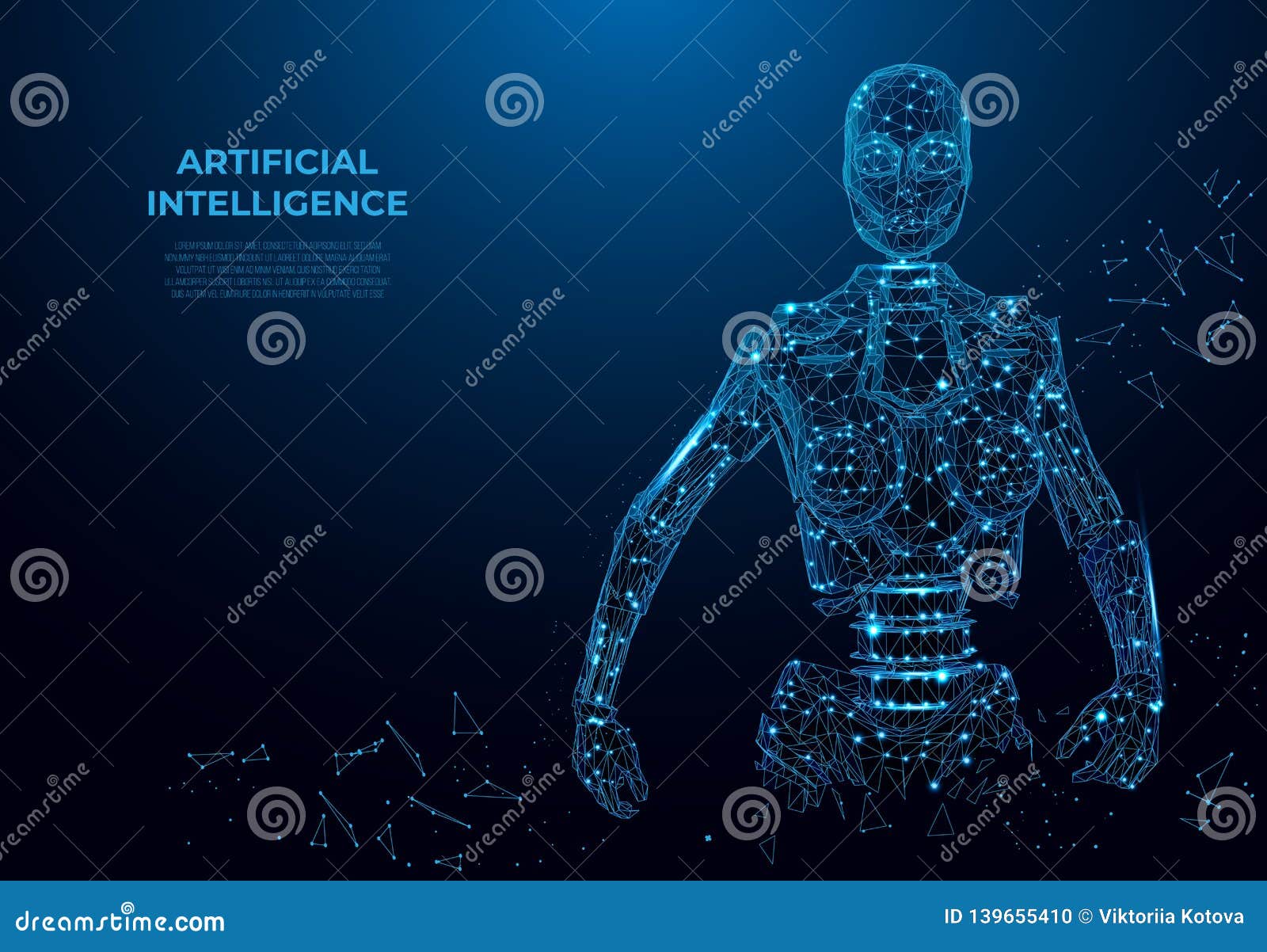 Artificial Intelligence in Virtual Reality, Robot . Vector Wireframe ...