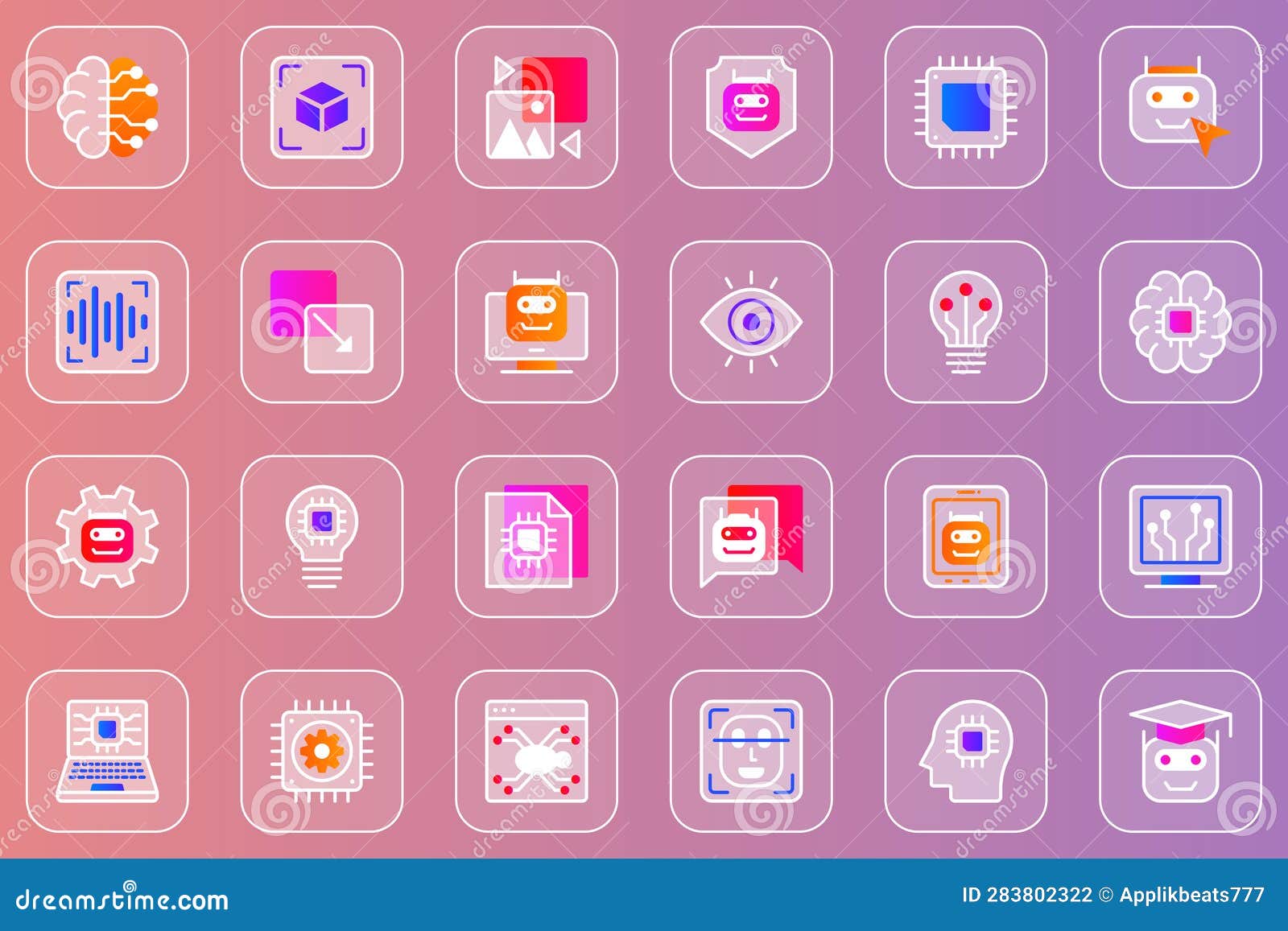 Artificial Intelligence Web Glassmorphic Icons Set. Pack Outline ...