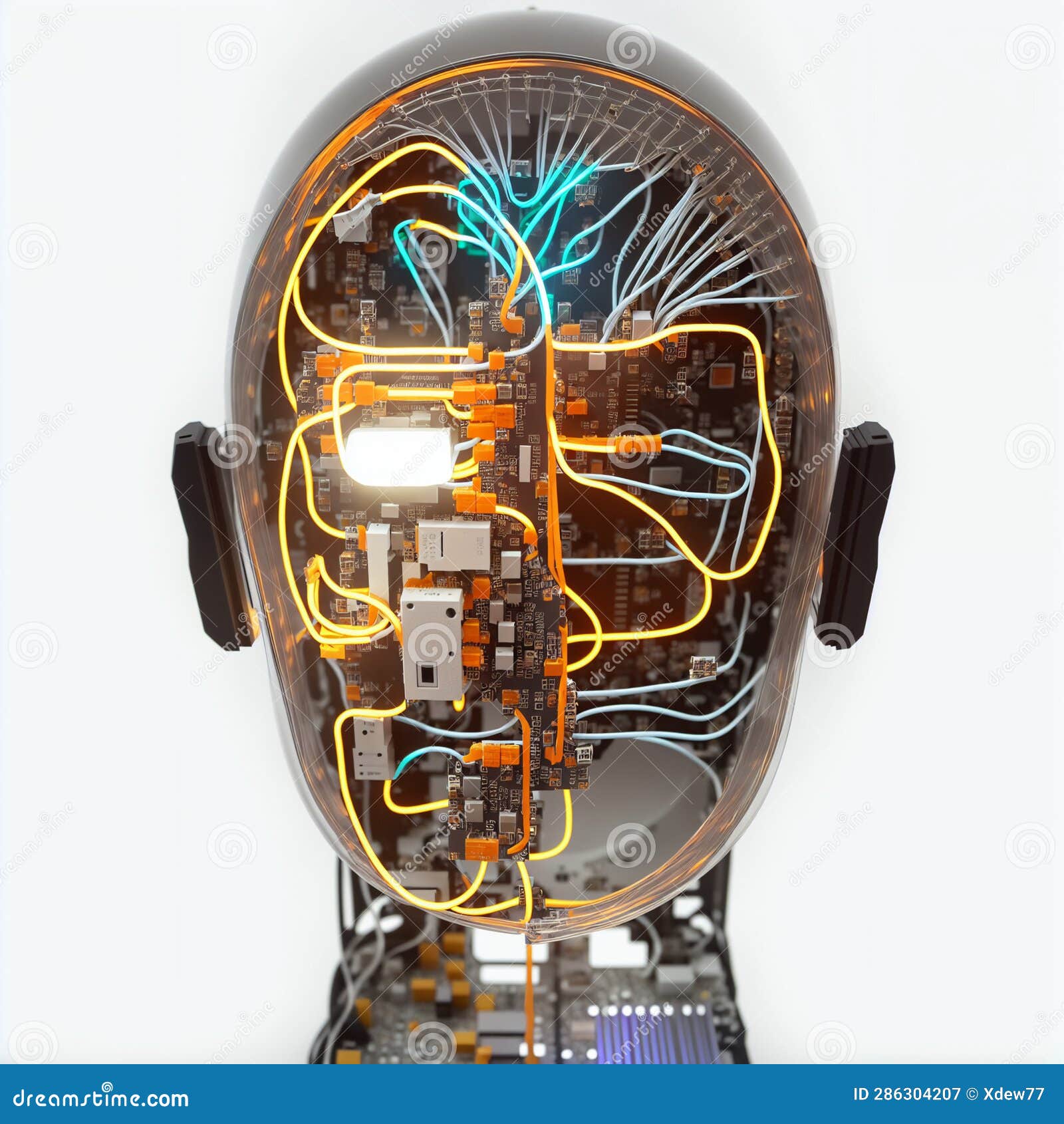 Wired Face On Sunset Sky Background. Psychology And Connection Concept ...