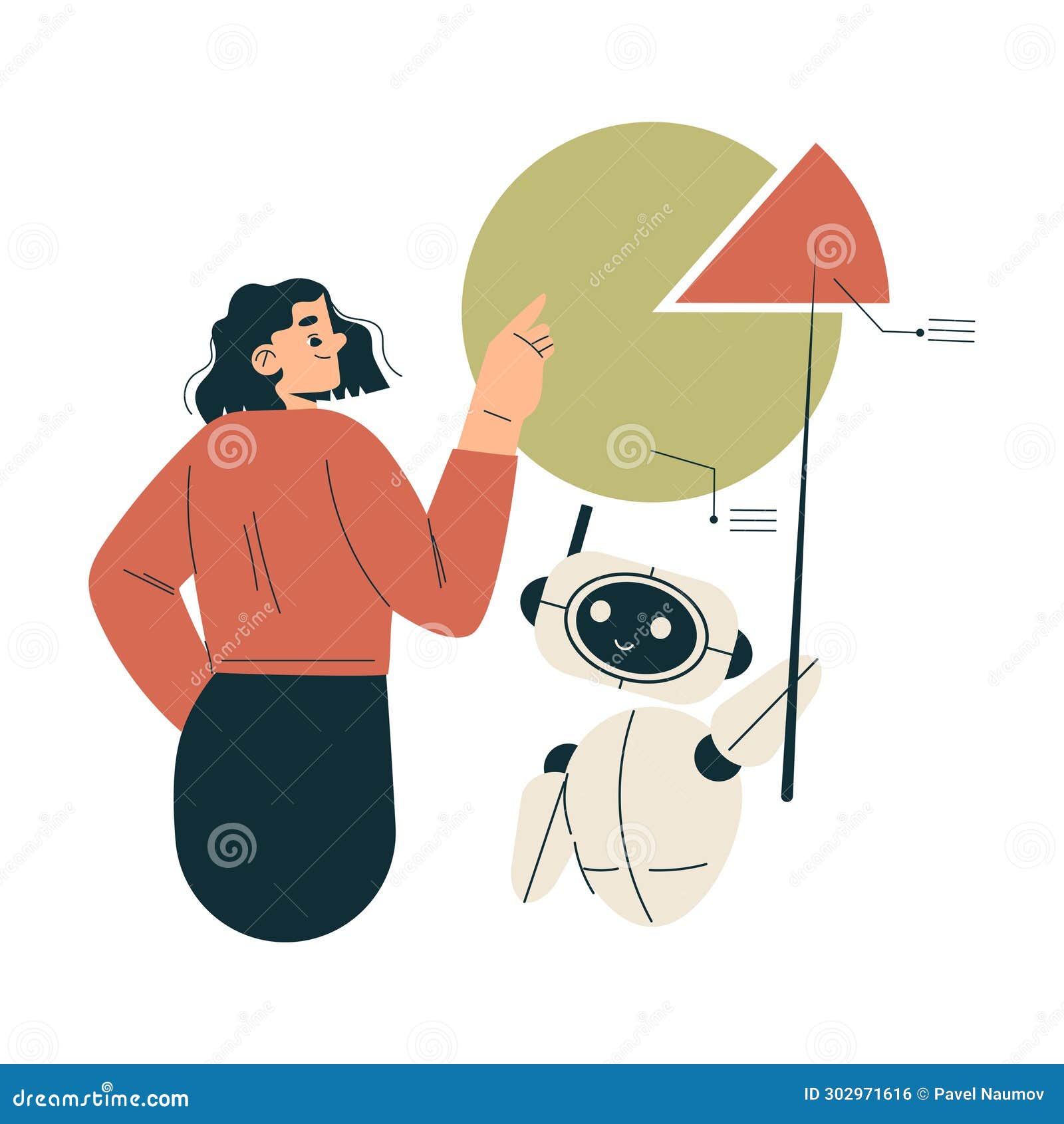 Artificial Intelligence with Woman Character with Chatbot Analyze Pie ...