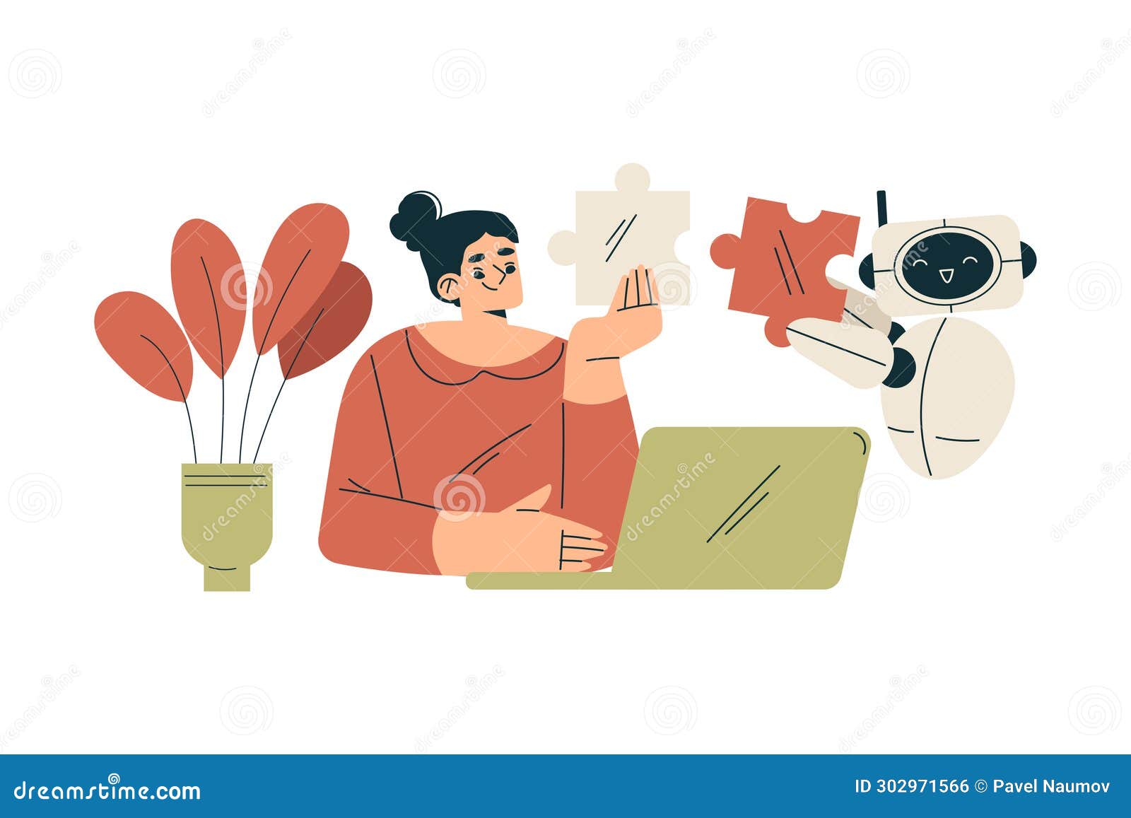 Artificial Intelligence with Woman Character Solve Jigsaw Puzzle with ...