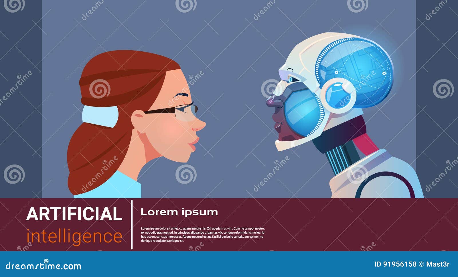 Robot With Brain And Robotic Arms Black And White Vector Illustration ...