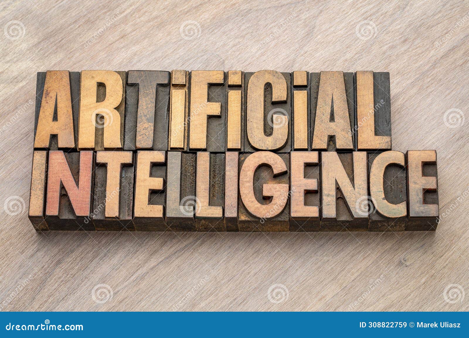 Artificial Intelligence Word Abstract in Vintage Wood Type, Technology ...