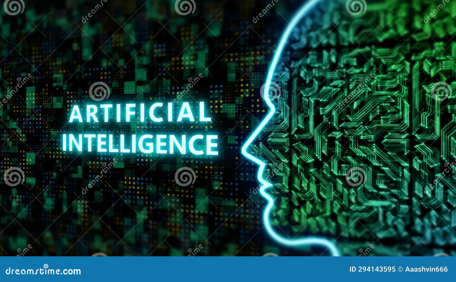 Artificial Intelligence Word with Human Face in Circuit Lines Stock Illustration - Illustration ...