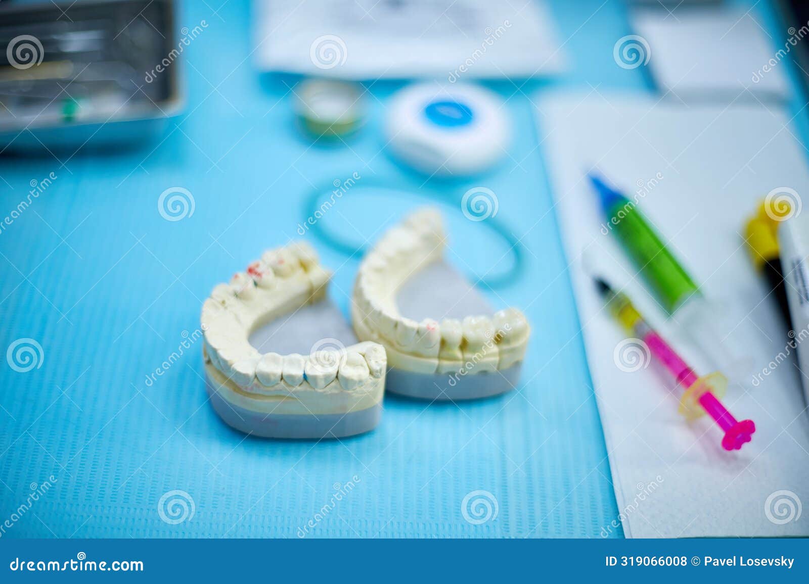 Artificial Jaws on Table in Dentist Office, Focus Stock Photo - Image ...