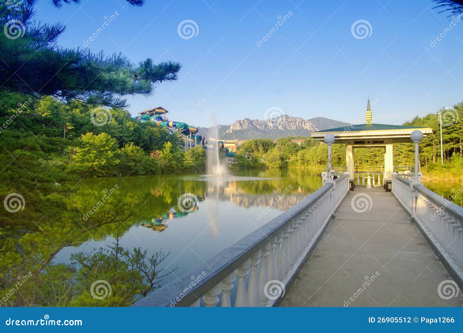 Artificial Lake with a Fountain Stock Photo - Image of outdoors, trees ...