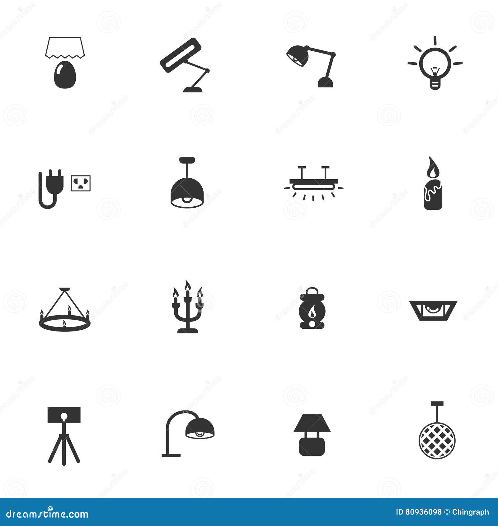 Artificial Light Lamp Icon Set Stock Illustration - Illustration of ...