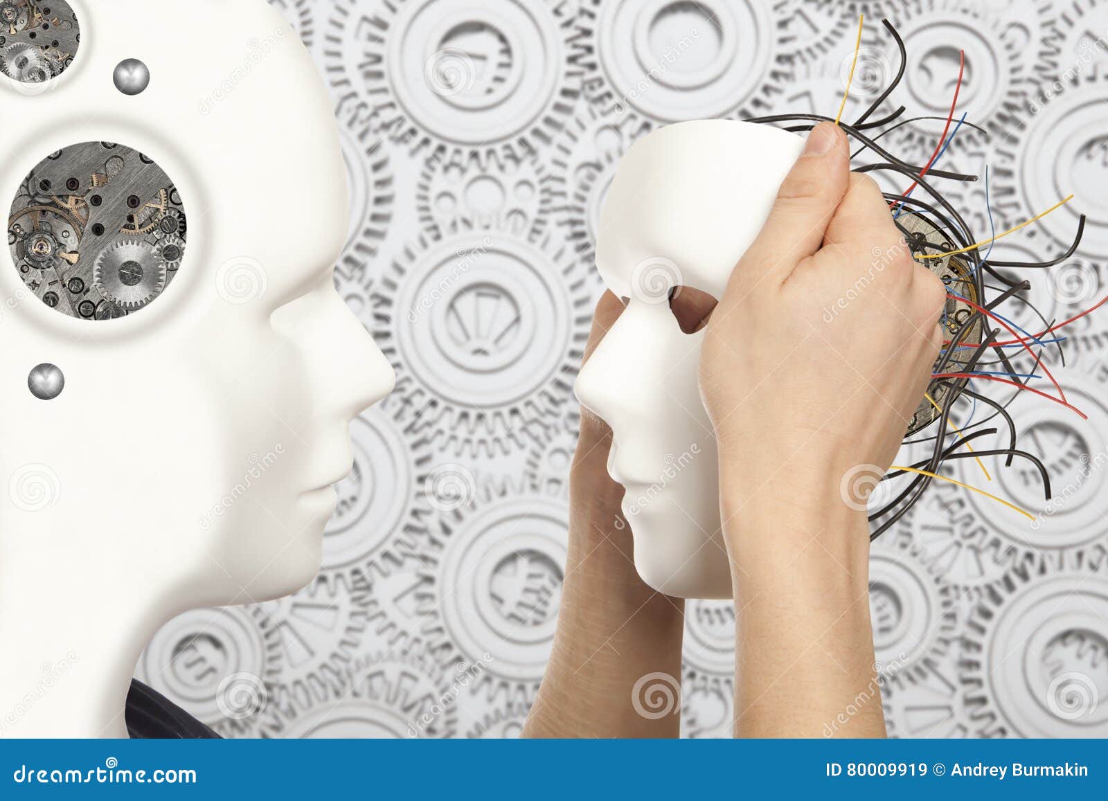 Artificial Man Concept Android Robot Holds Clone White Face M Stock