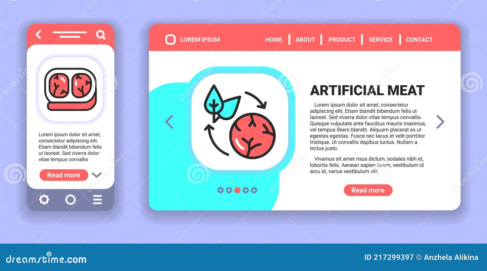 Artificial Meat Web Banner and Mobile App Kit. Outline Vector ...