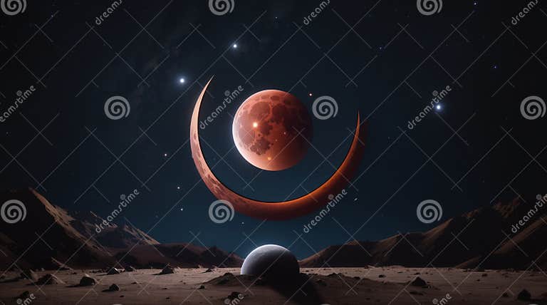 Artificial Mockup of a Lunar Eclipse Against a Starry Stock ...