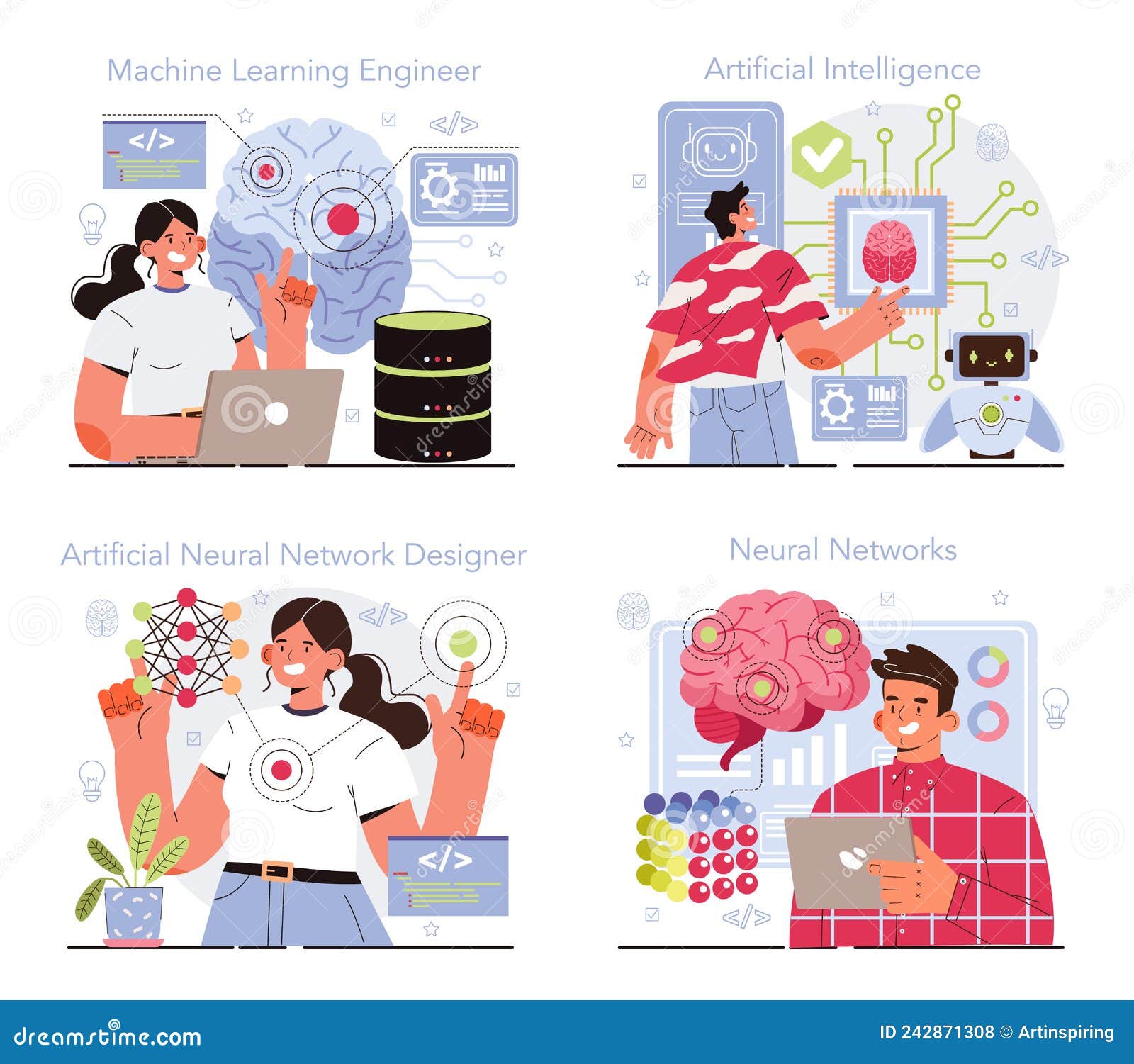 Artificial Neural Network Designer Set. Specialist Designing Developing ...