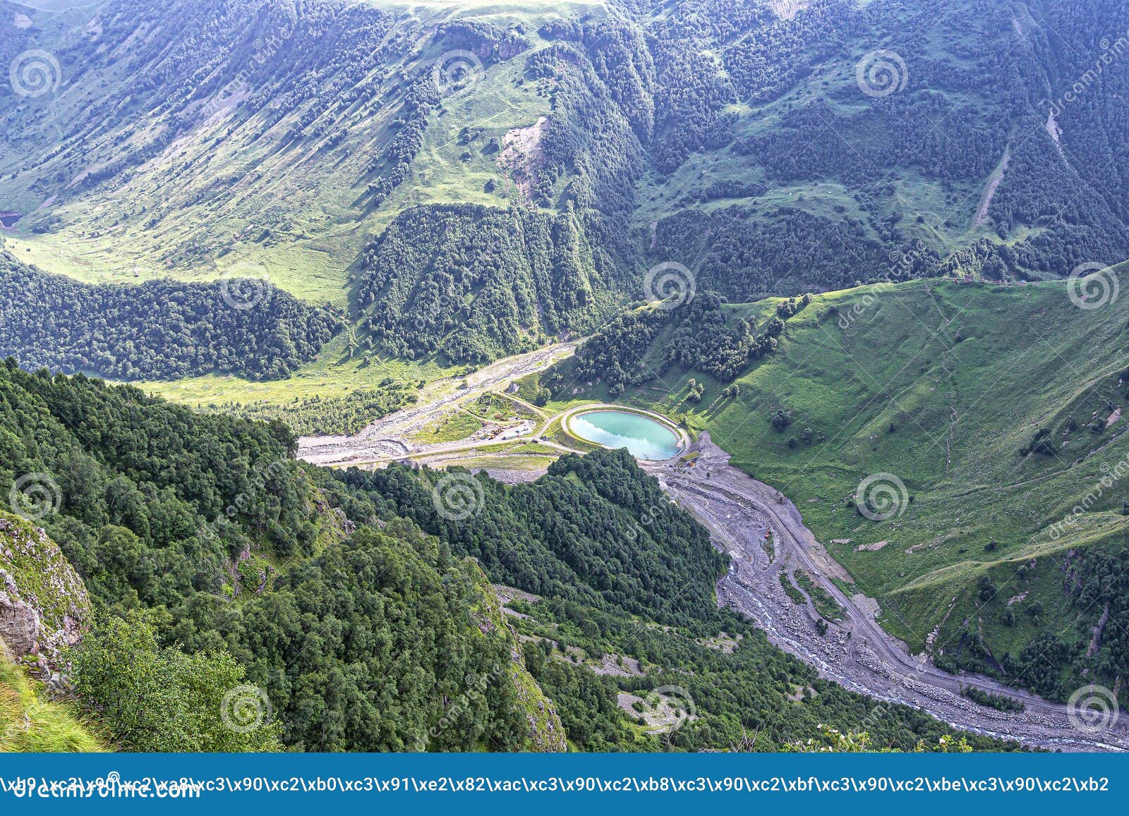 Artificial Oval Lake at the Bottom of the Gorge of a Mountain Pass ...