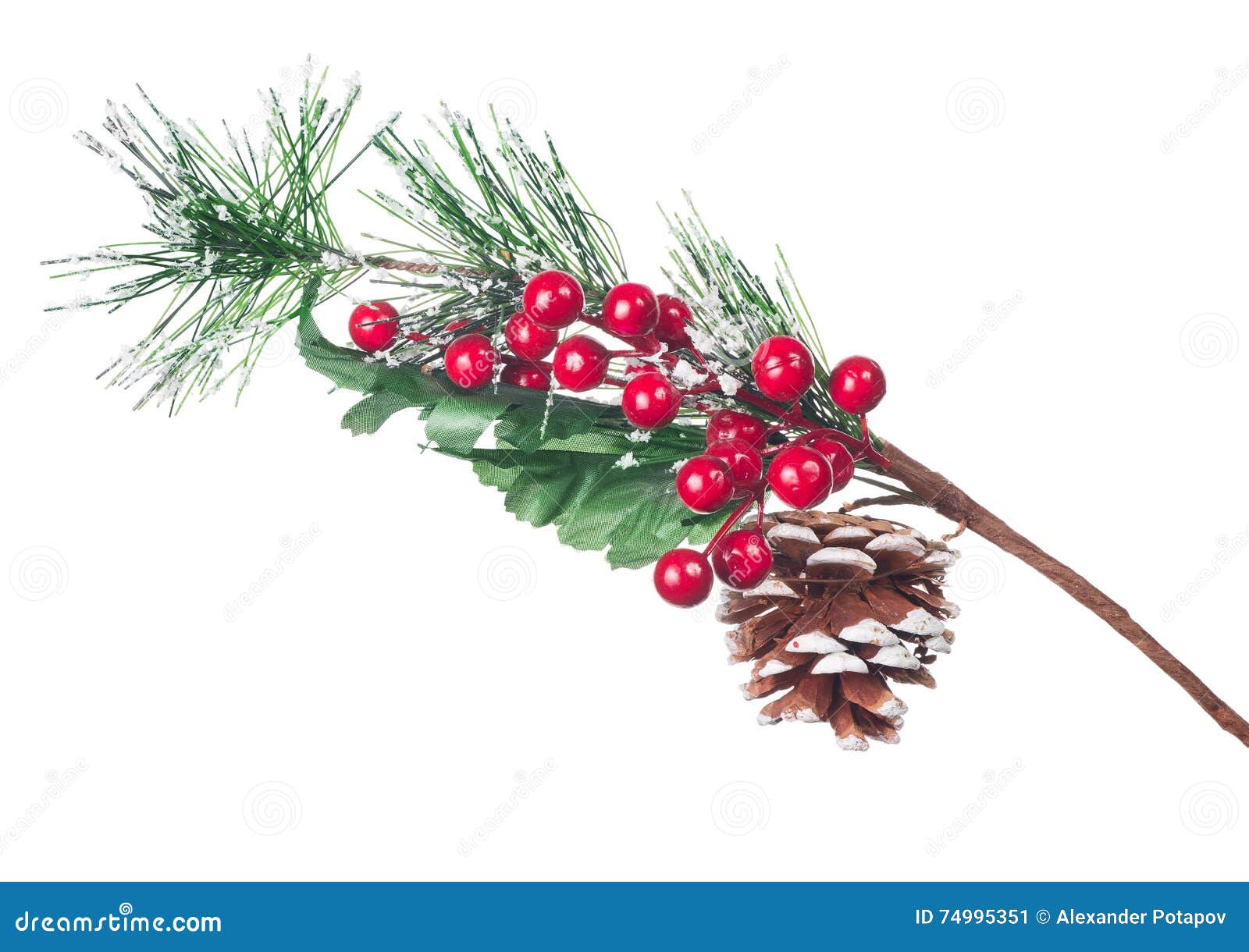 Artificial Pine Branch with Cone and Red Berries Stock Image - Image of ...