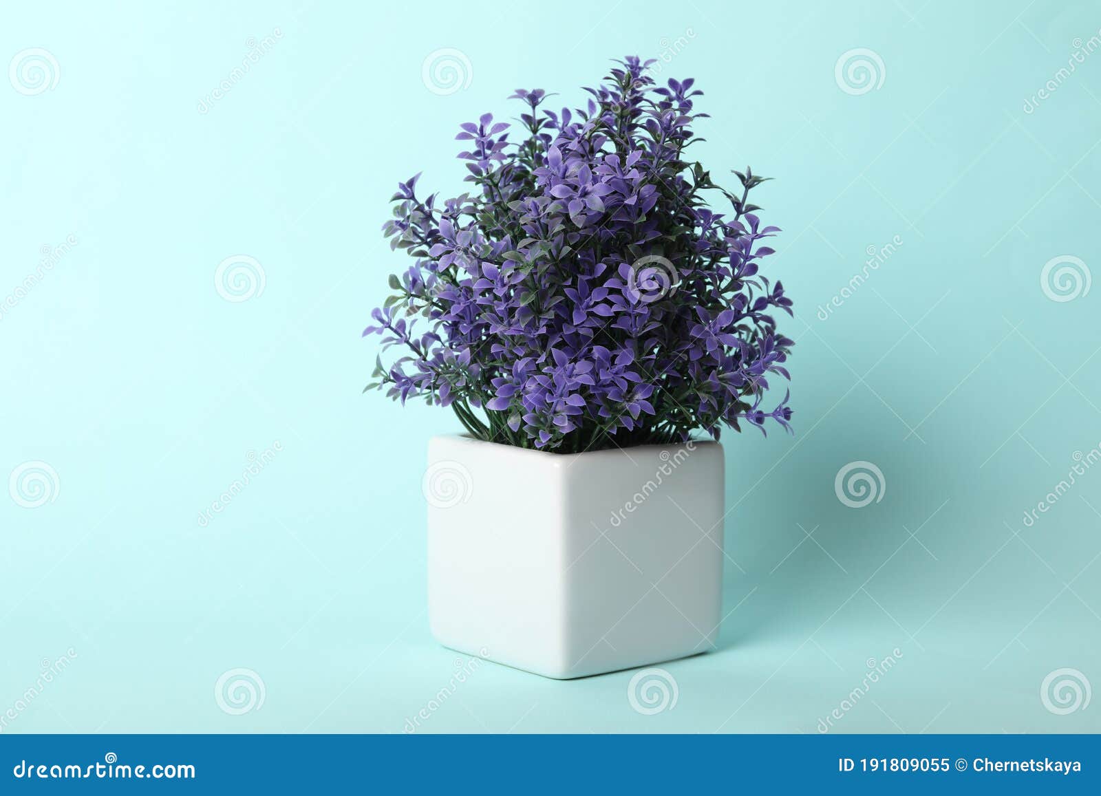 Artificial Plant in Flower Pot on Blue Background Stock Image - Image ...