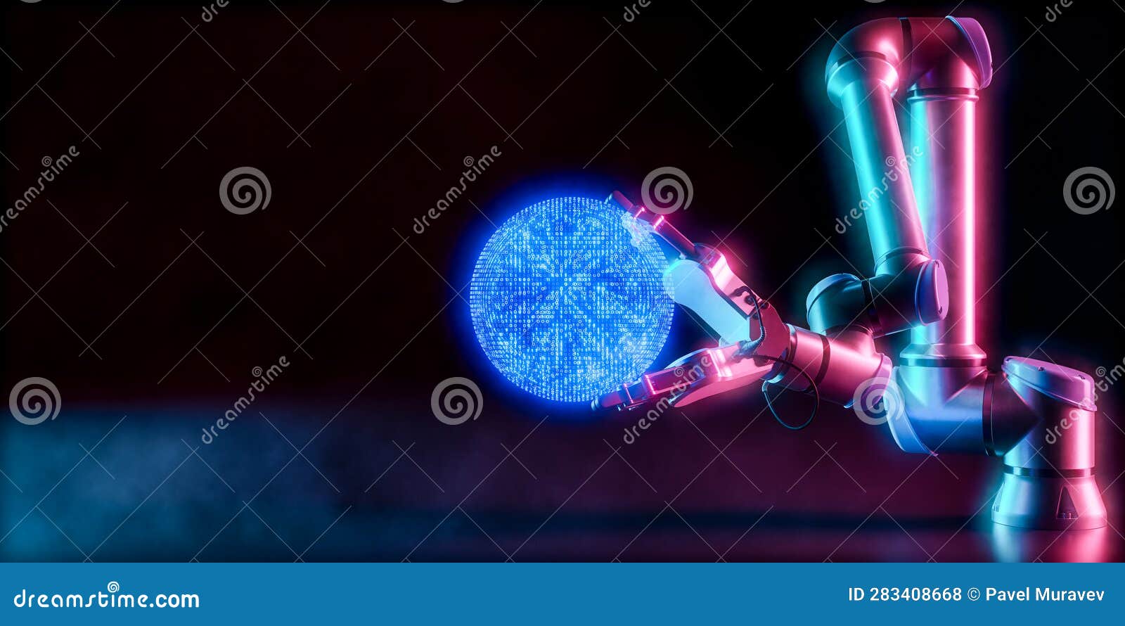 Artificial Robot Arm Holding Digital Sphere. Control Robotics Automatic ...