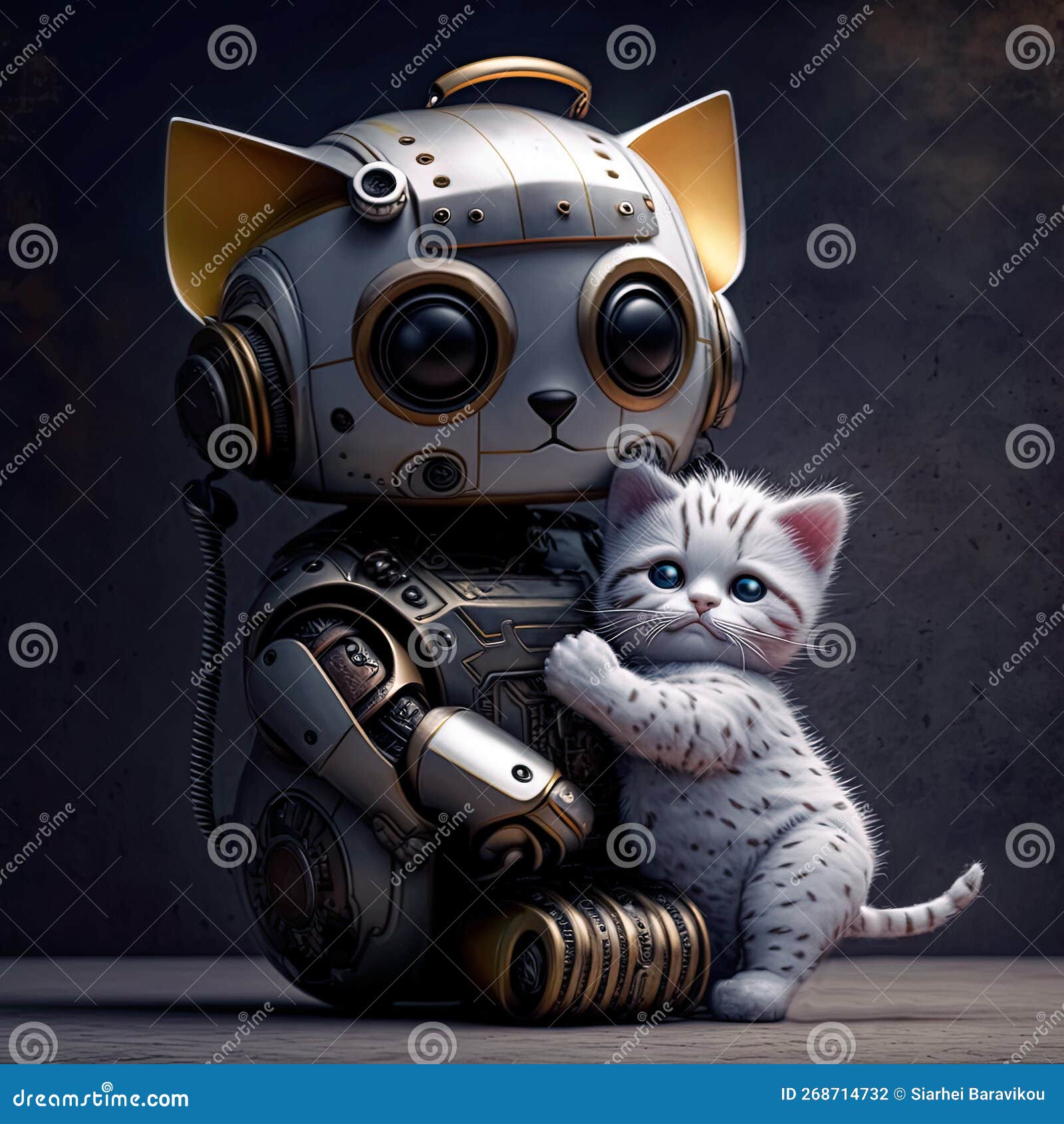 Artificial Robot and Live Kitten Stock Illustration - Illustration of ...