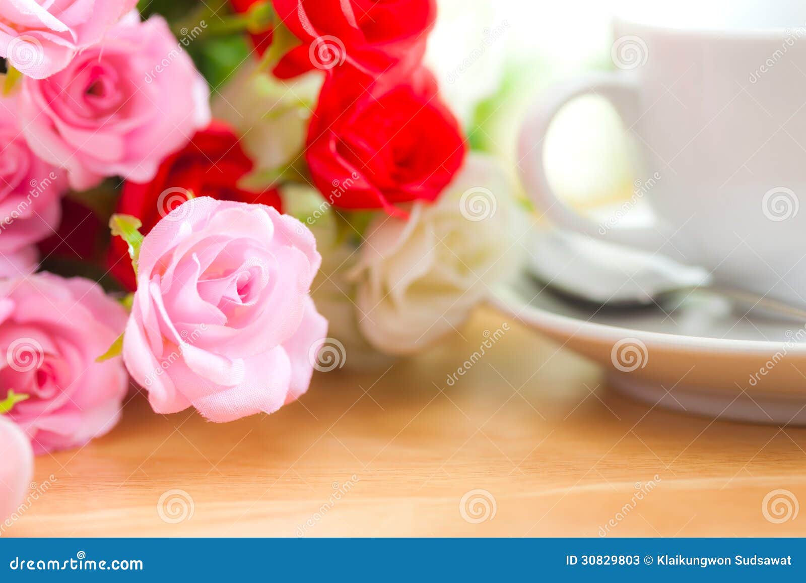 Artificial Roses on the Wooden Desk Stock Image - Image of marry ...