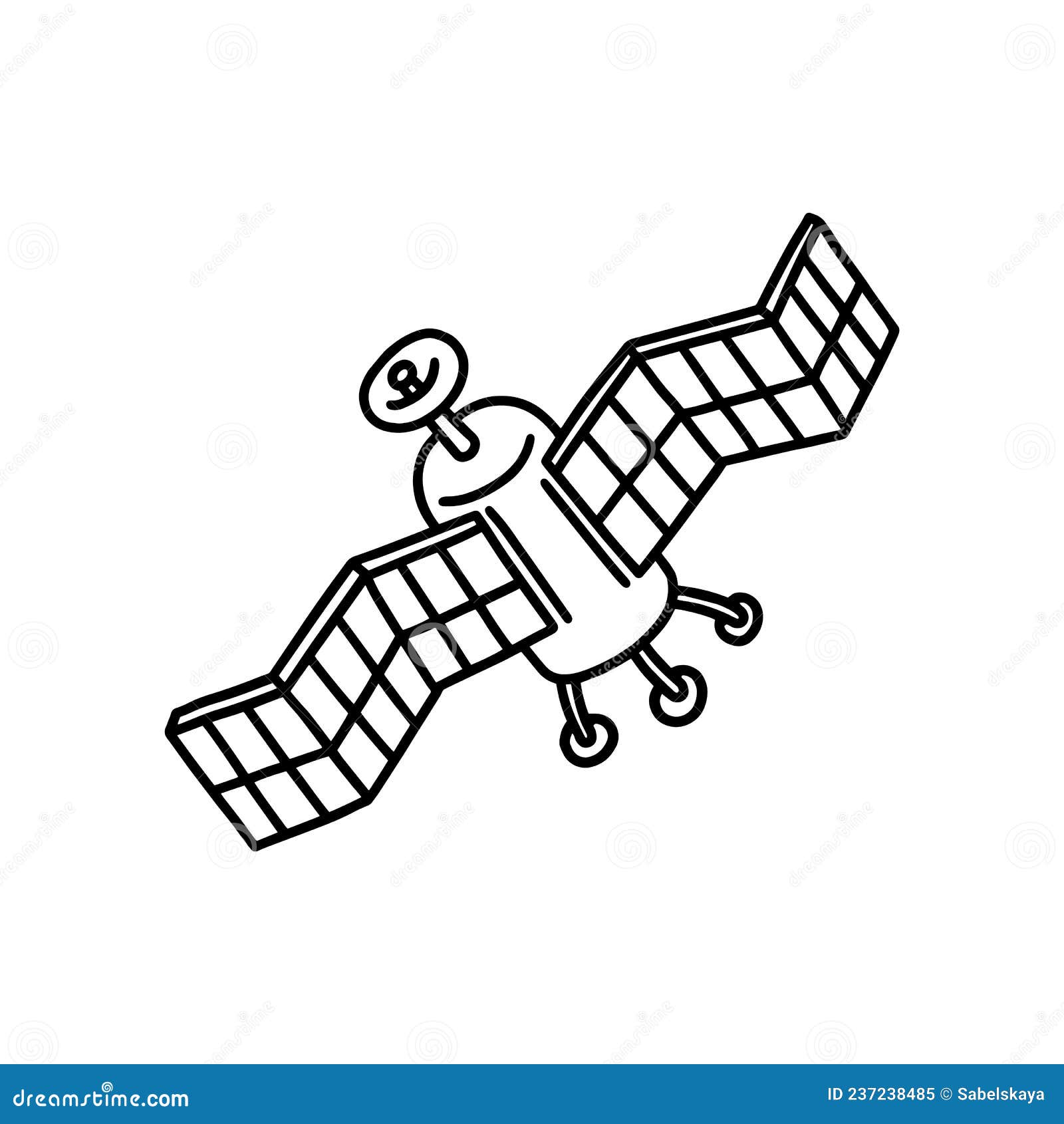 Artificial Satellite in Cute Linear Doodle Style, Vector Illustration ...