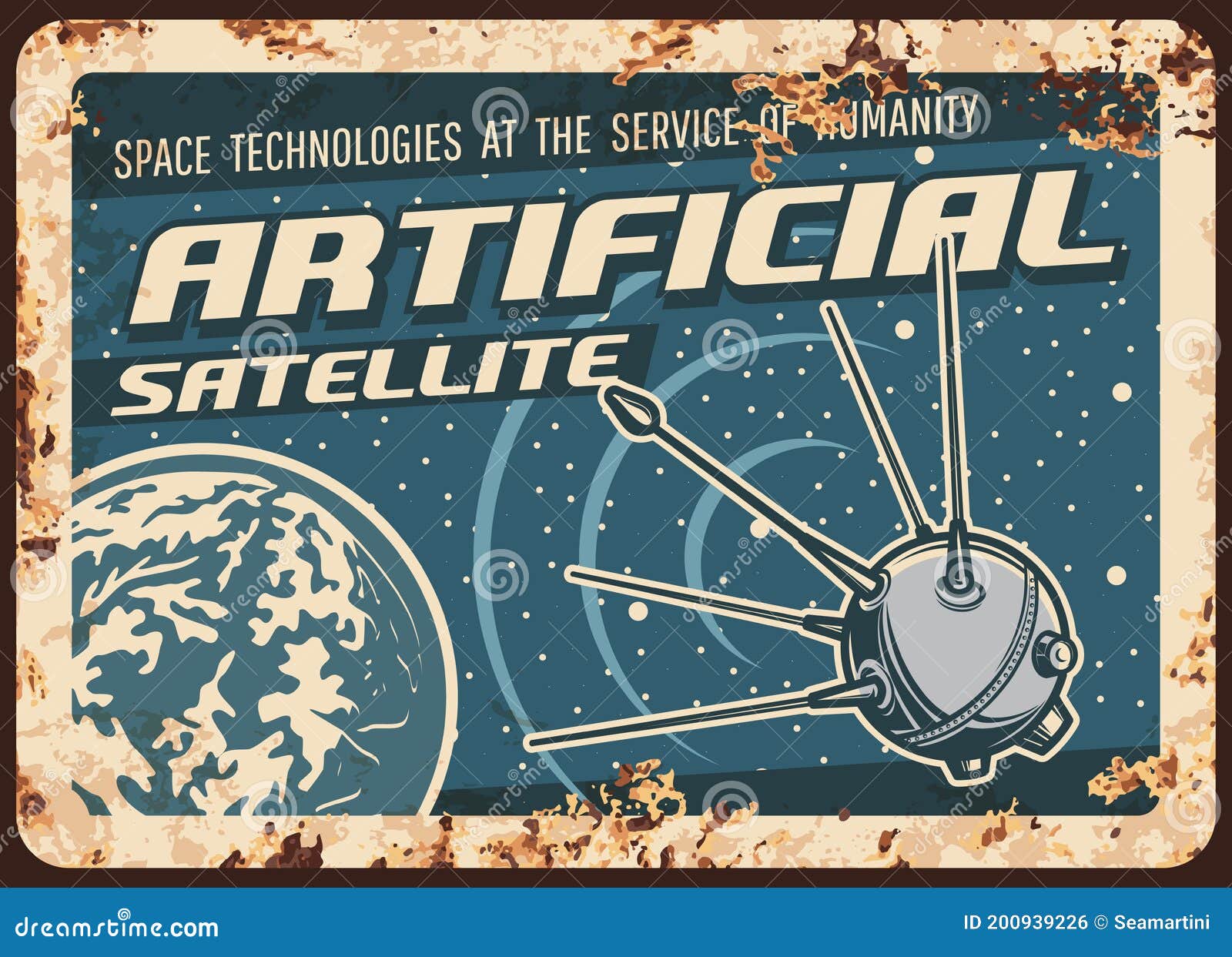 Artificial Satellite Vector Rusty Plate Ai Sputnik Stock Vector ...