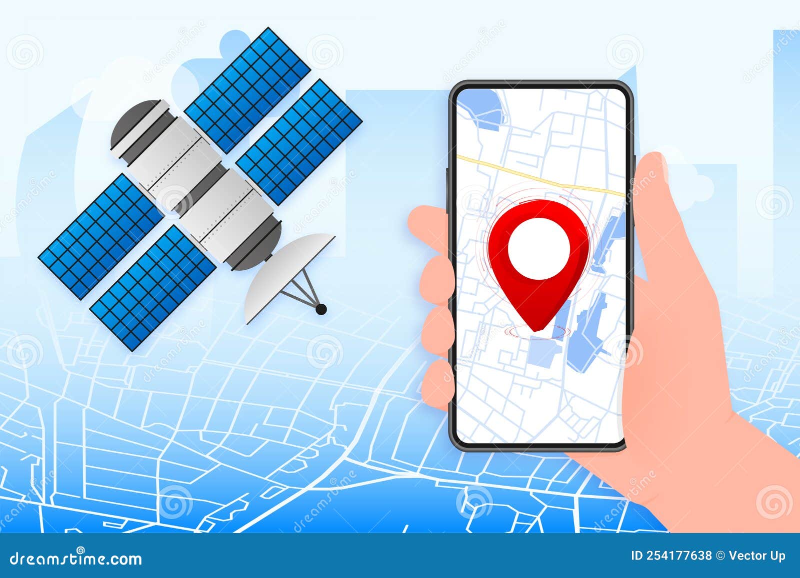 Artificial Satellites Gps. Communication, Navigation Concept. Vector ...