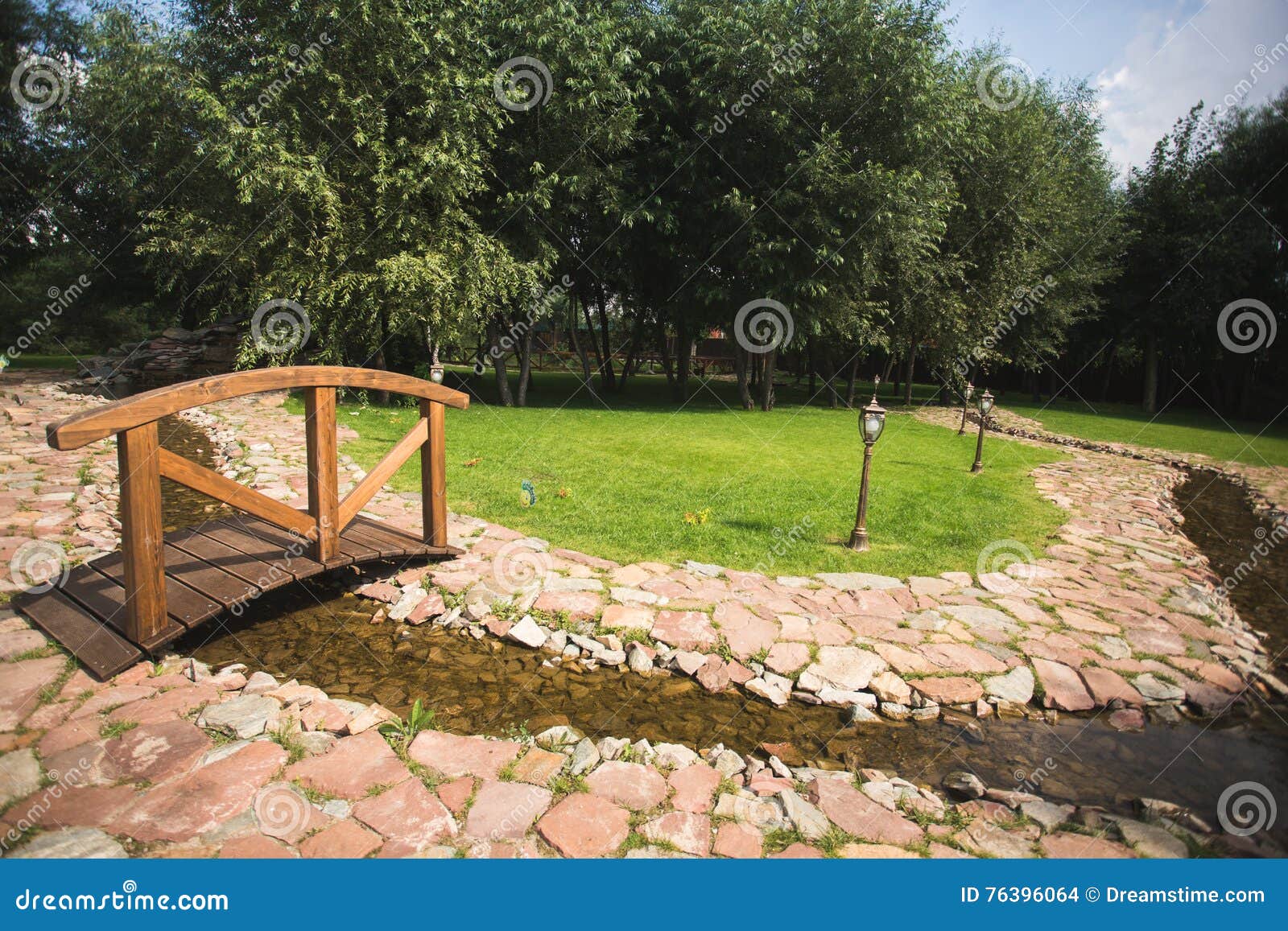 Artificial stream stock photo. Image of lawn, green, reservoir - 76396064