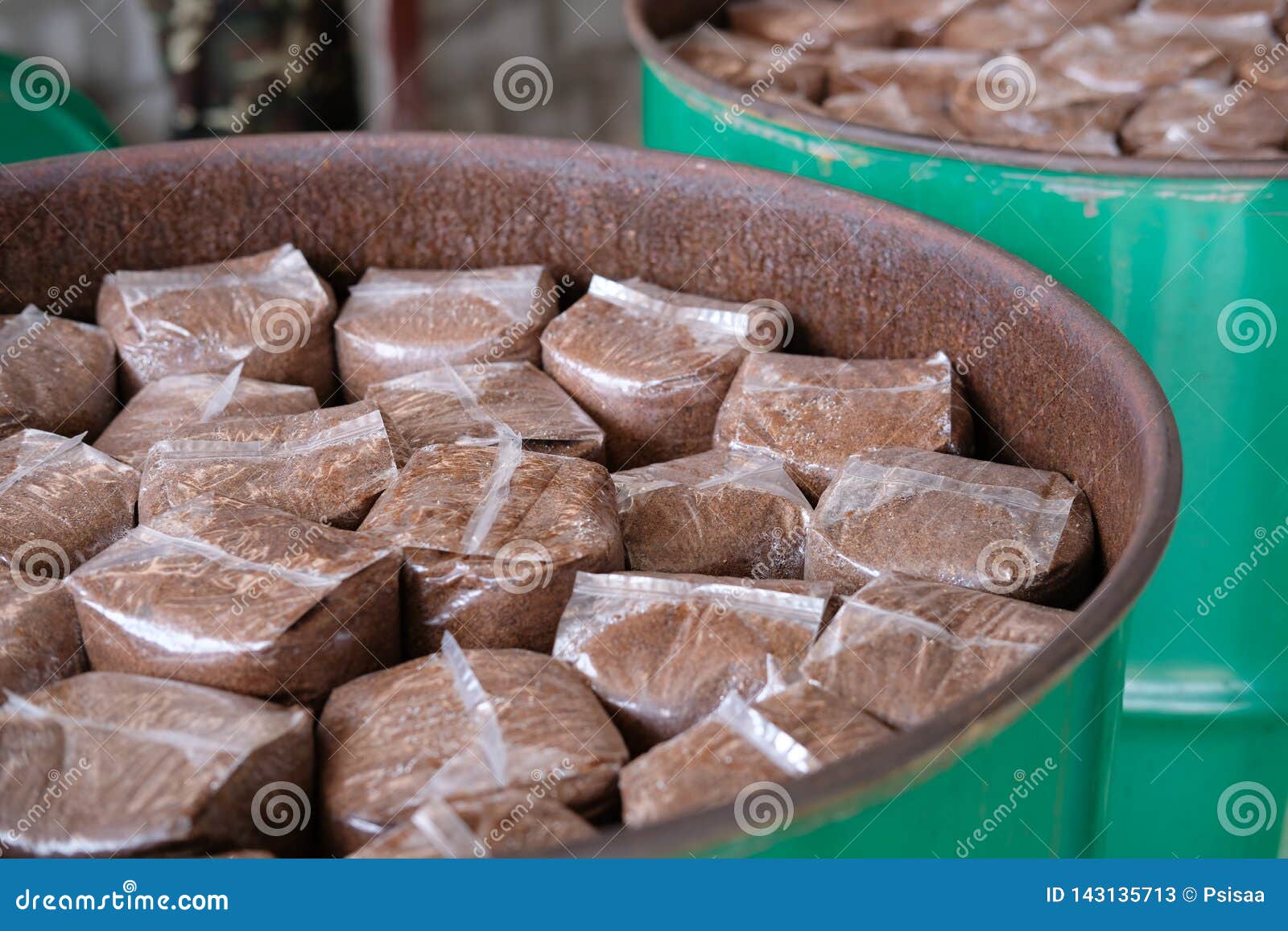 Artificial Substrate in Bag for Growing Mushroom in Farm Stock Image ...