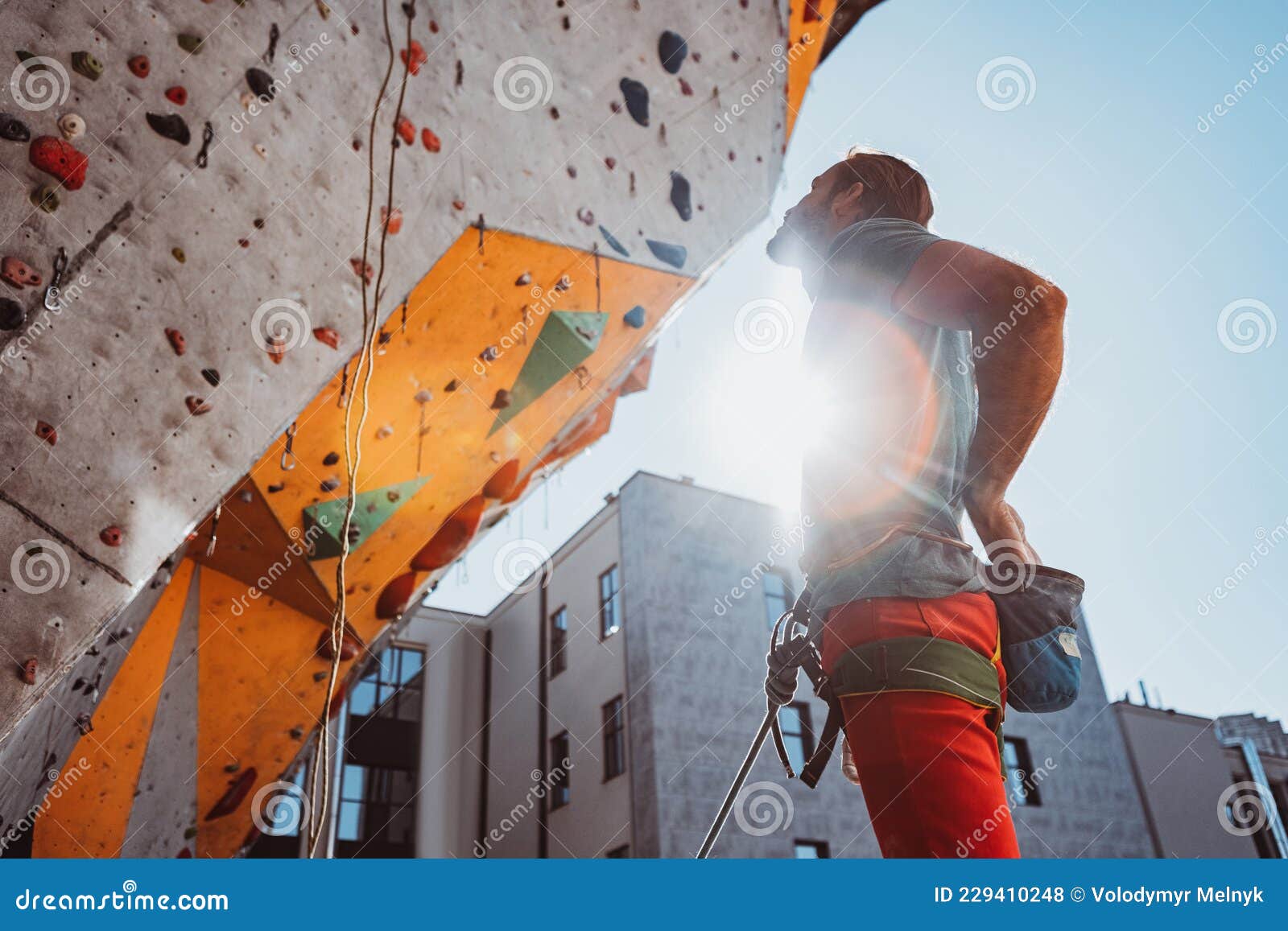 One Caucasian Man Professional Rock Climber Practicing Alone at ...
