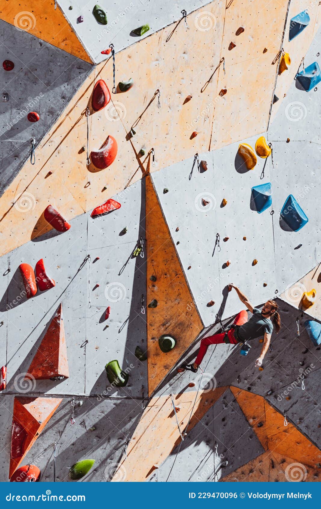 One Caucasian Man Professional Rock Climber Practicing Alone at ...