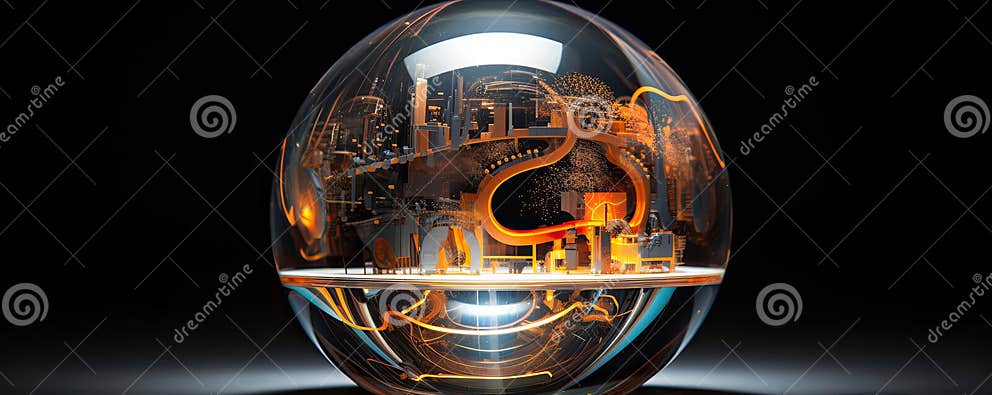 Artificial Translucent Sphere from Glass. Inteligence Technology Age ...