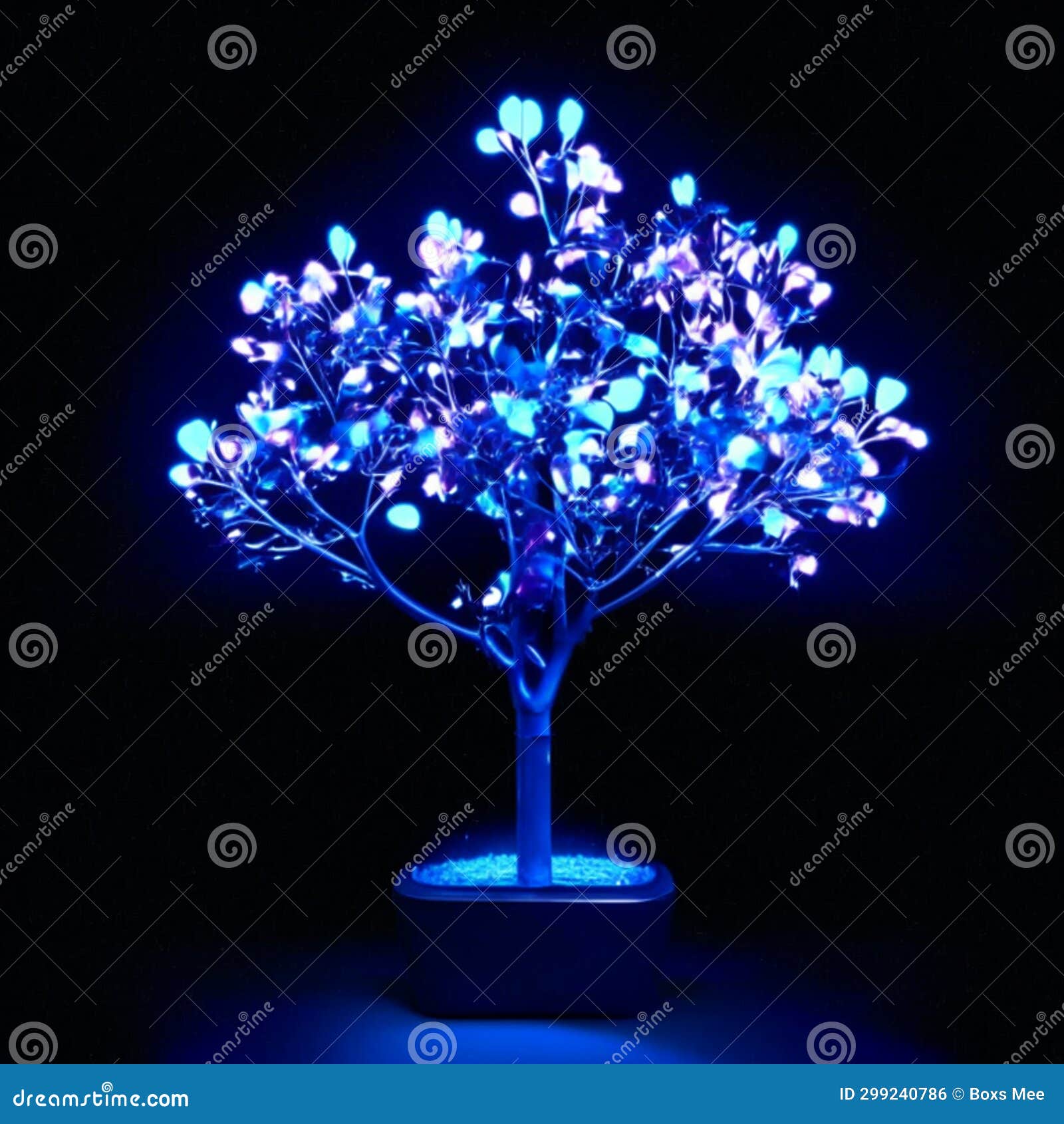 Artificial Tree in Blue Light on Black Background. 3d Rendering ...