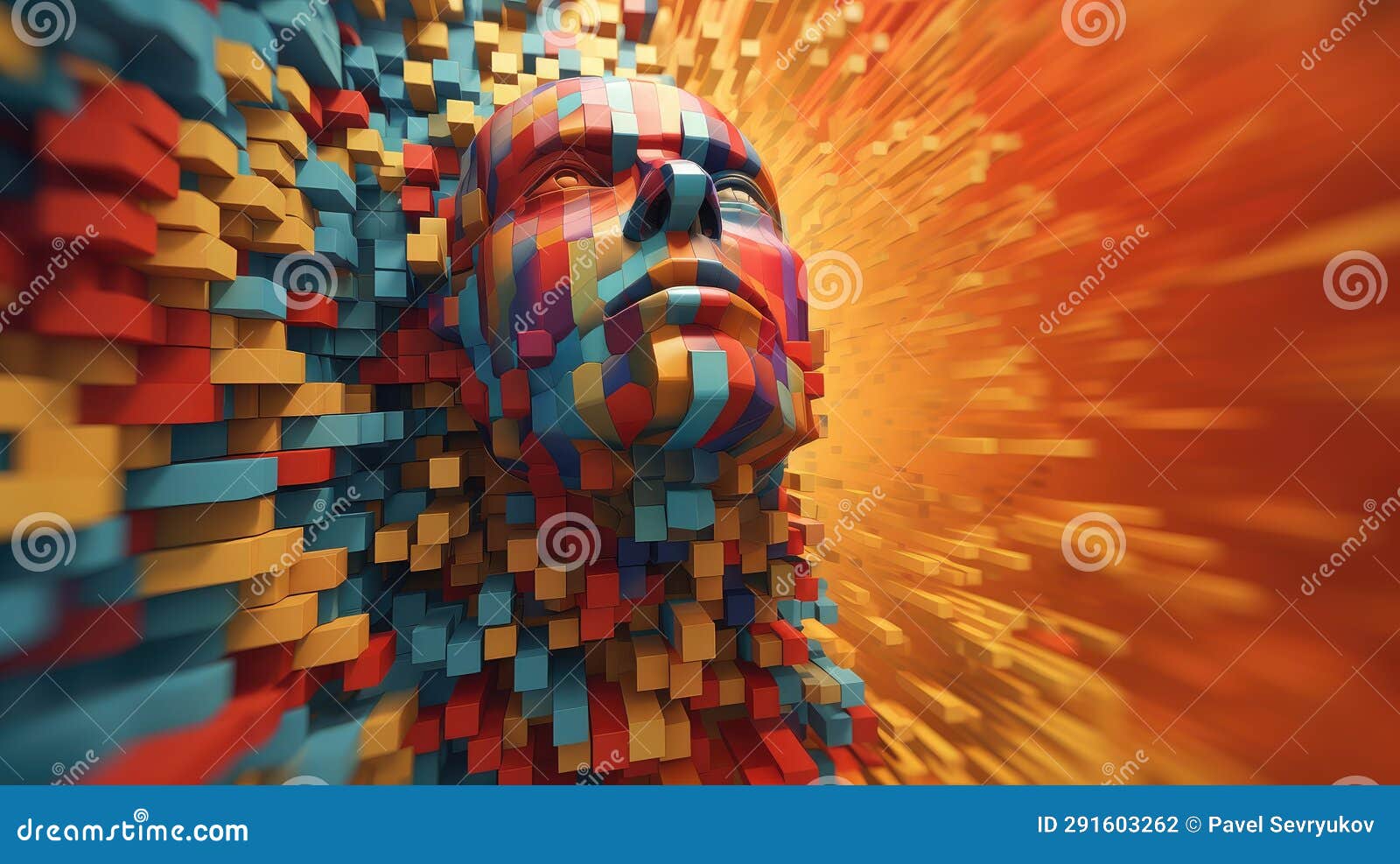 Artificial Voxel Human Head Stock Illustration - Illustration of future ...