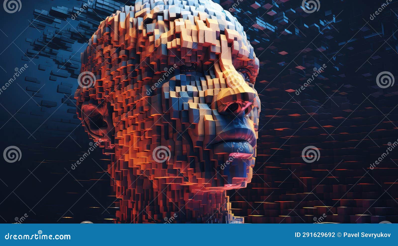 Artificial Voxel Human Head Stock Illustration - Illustration of think ...