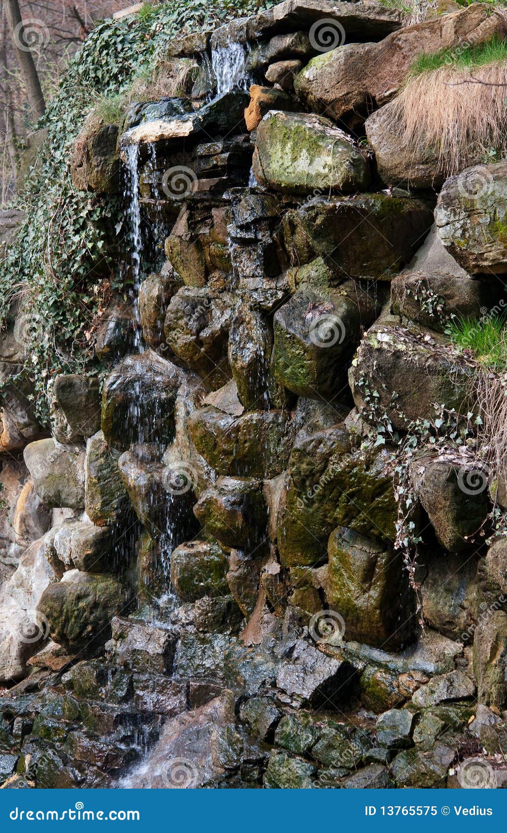 Artificial waterfall stock image. Image of green, nature - 13765575