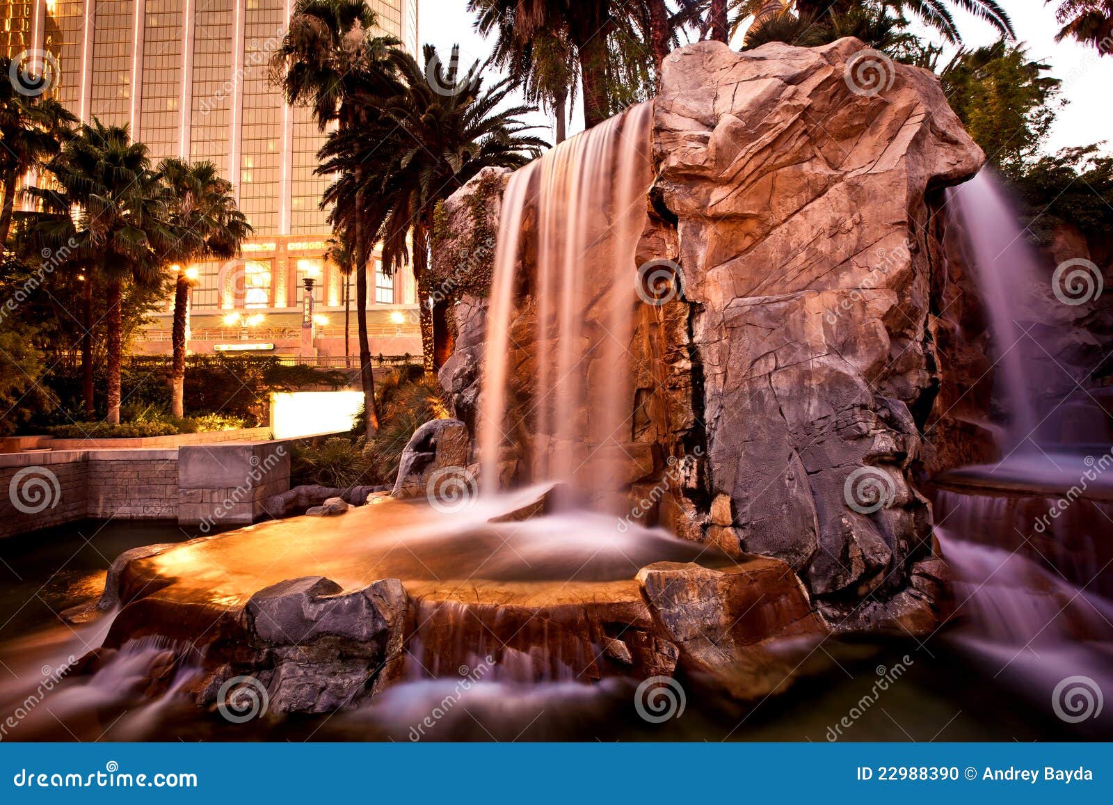 Artificial Waterfall with Palm Trees Stock Photo - Image of relax ...