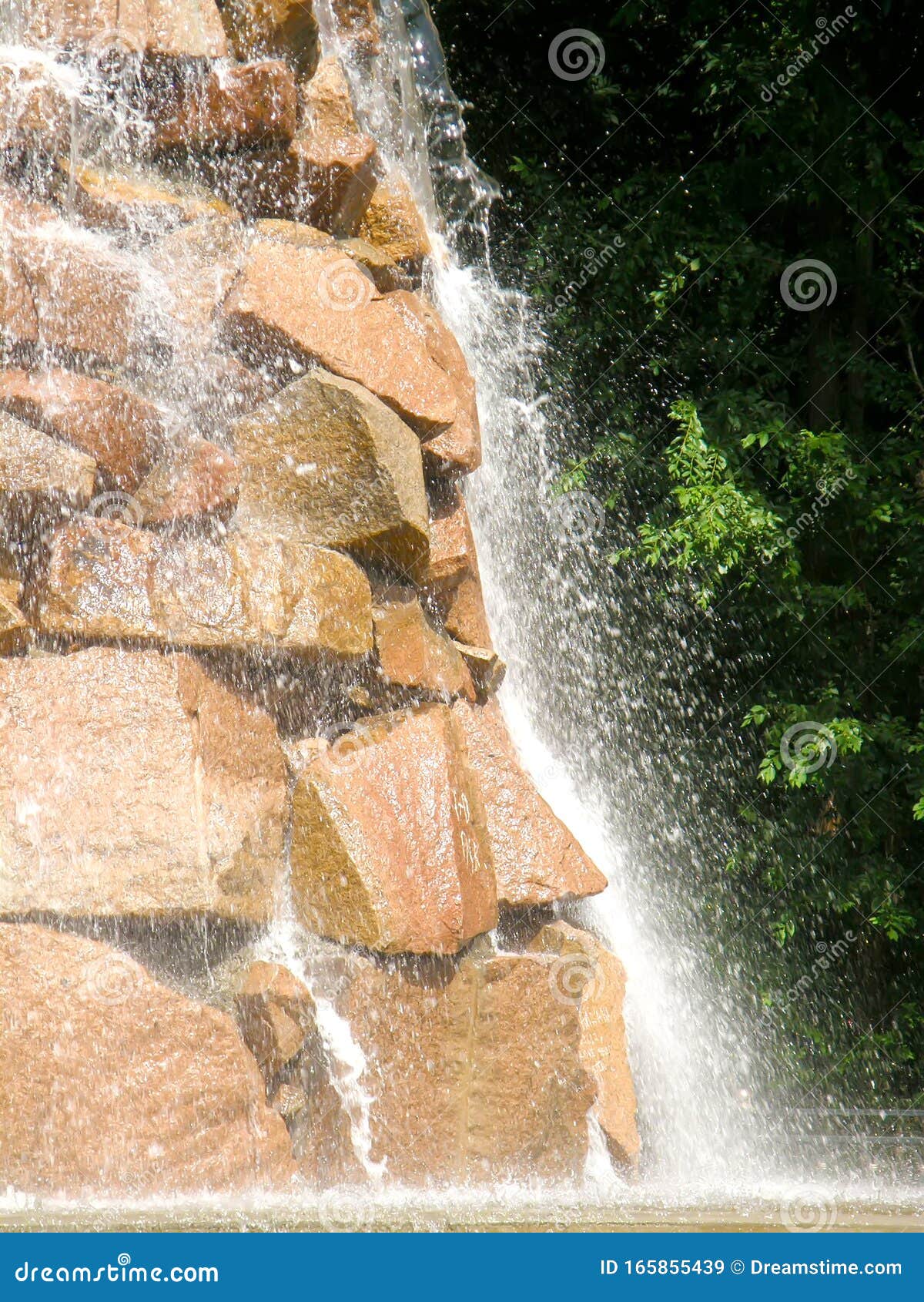 Artificial Waterfall in a Park on a Pond Stock Image - Image of block ...