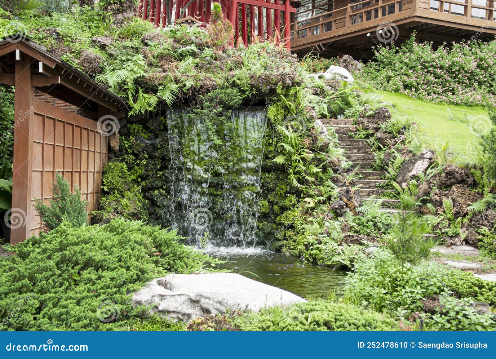 Artificial waterfall stock photo. Image of environment - 252478610