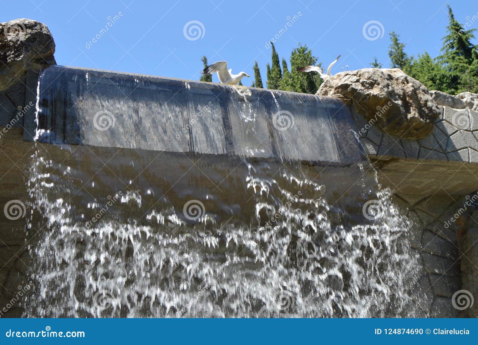Artificial Waterfall with Water Jets, Modern Stone Structure, Beautiful ...