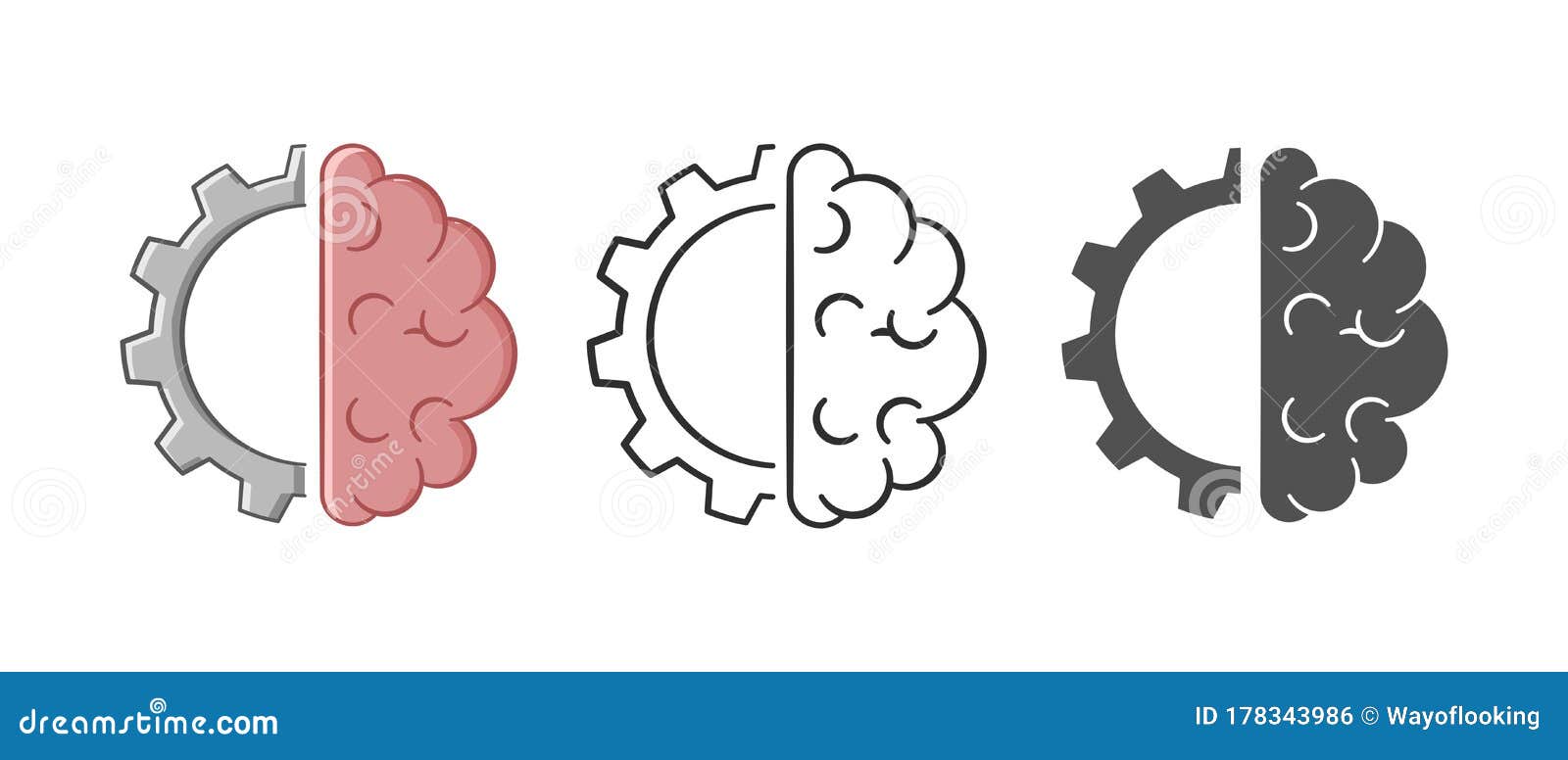 Brain Engineering Icons in Different Style Flat Style. Half Brain and ...