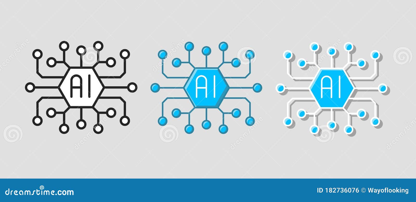 Artificial Intelligence AI Icon Set in Different Style. Flat Style ...