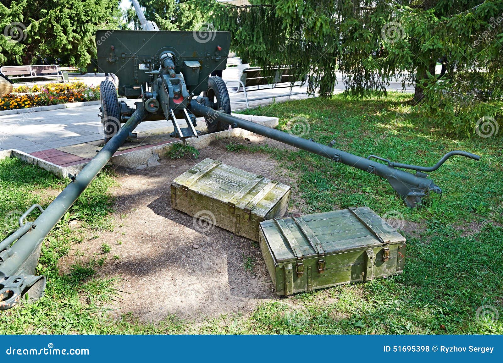 Artillery Cannon and Wooden Boxes of Ammunition Stock Photo - Image of ...