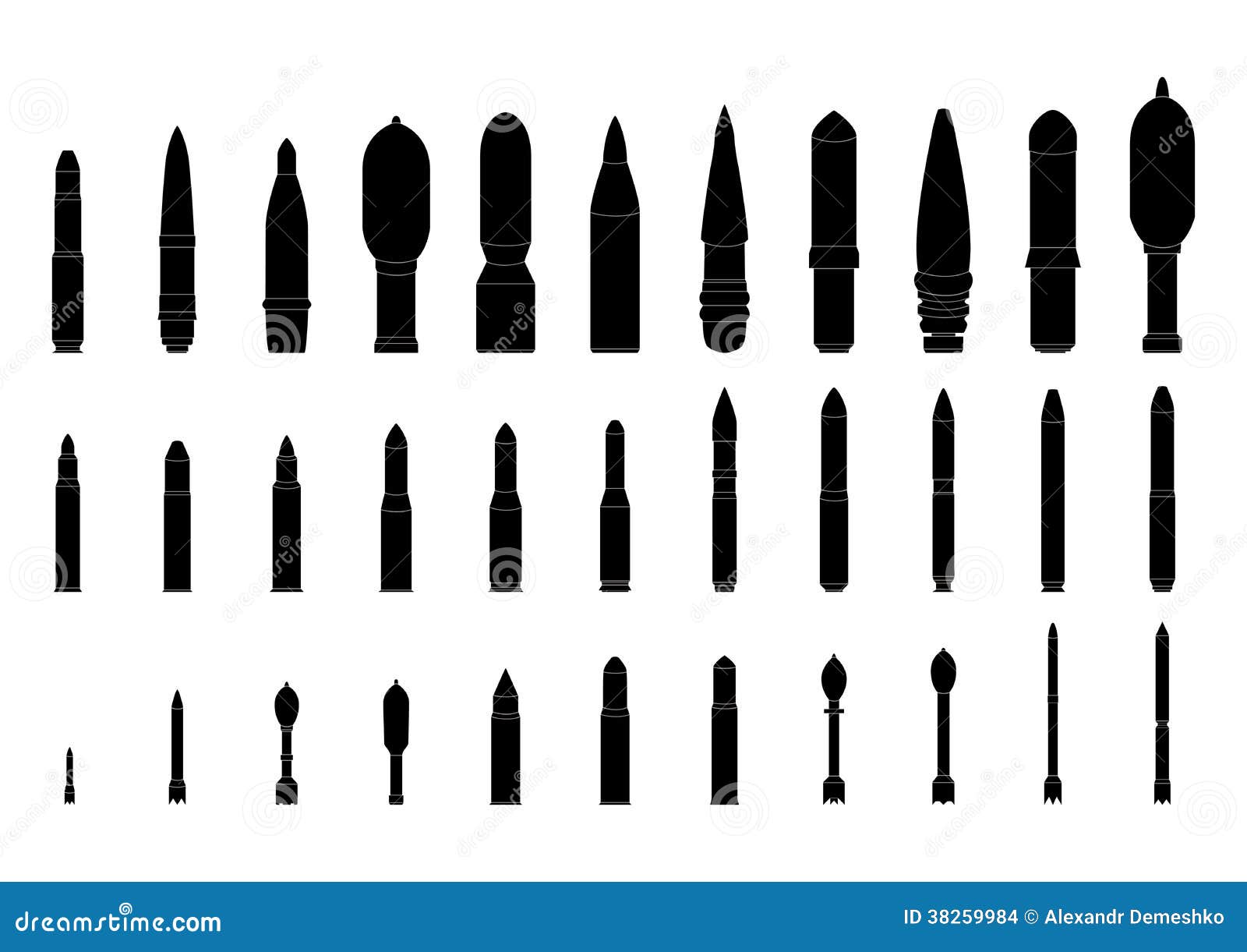 Artillery Shells Silhouettes Set. Stock Vector - Illustration of army ...