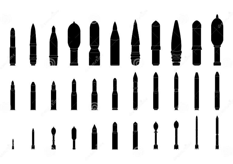 Artillery Shells Silhouettes Set. Stock Vector - Illustration of army ...