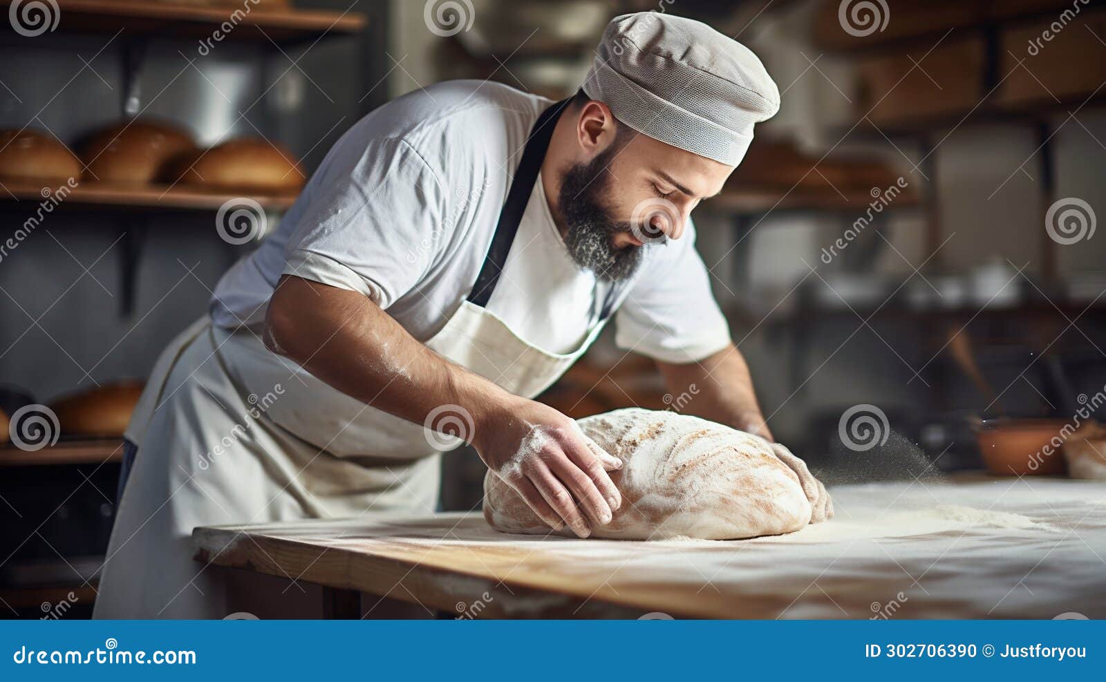 Artisan Baker Shaping Dough in Sunlit Bakery. Generative Ai Stock ...