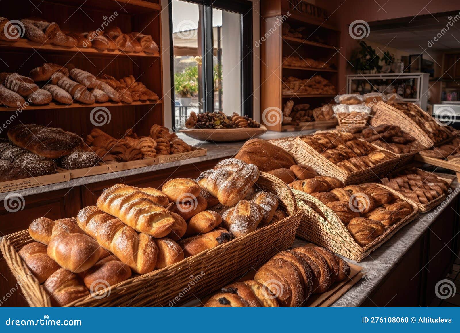 Artisan Bread Bakery, with Rows of Freshly Baked Breads and Pastries ...