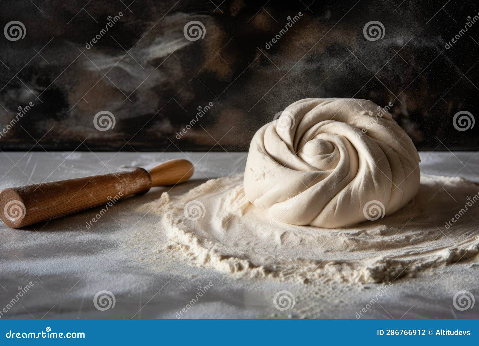 Artisan Bread Dough Kneaded And Shaped On Floured Surface Stock ...