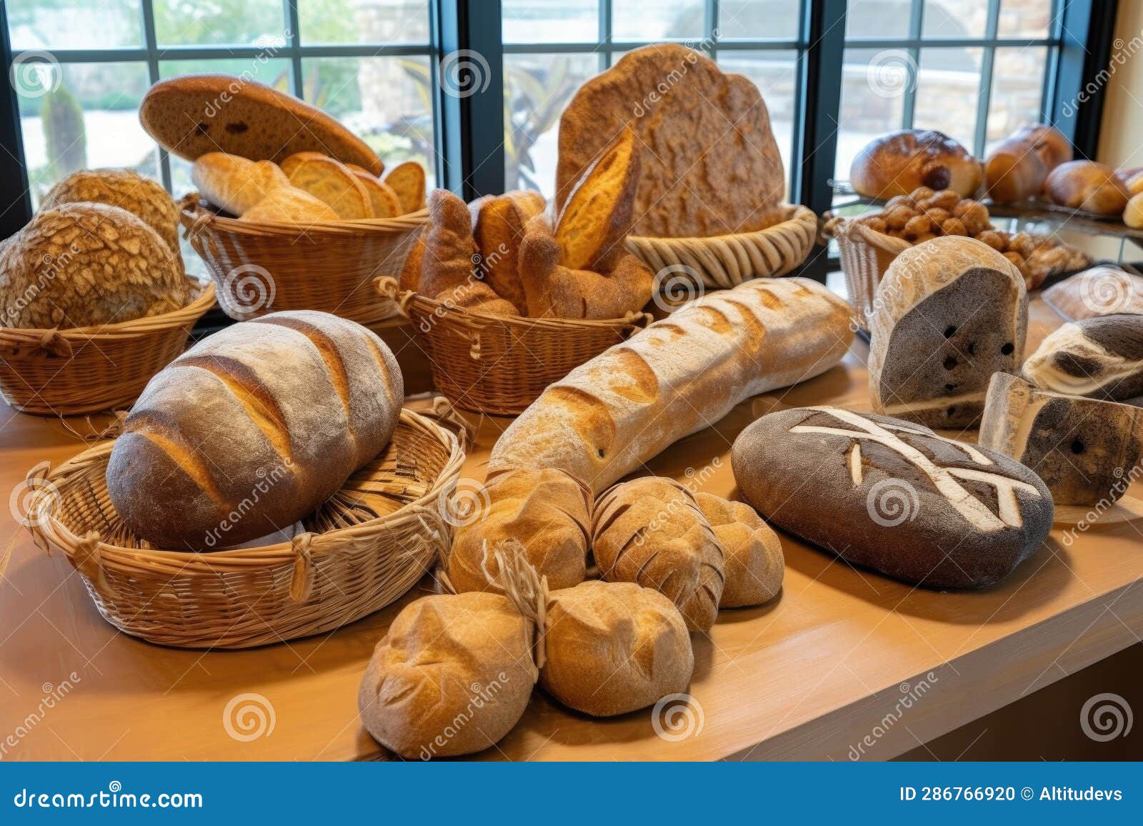 Artisan Bread in Various Shapes and Sizes on Display Stock Photo ...