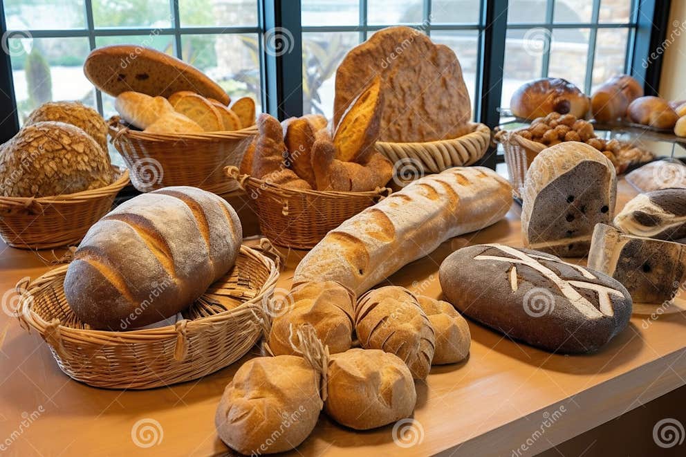Artisan Bread in Various Shapes and Sizes on Display Stock Photo ...